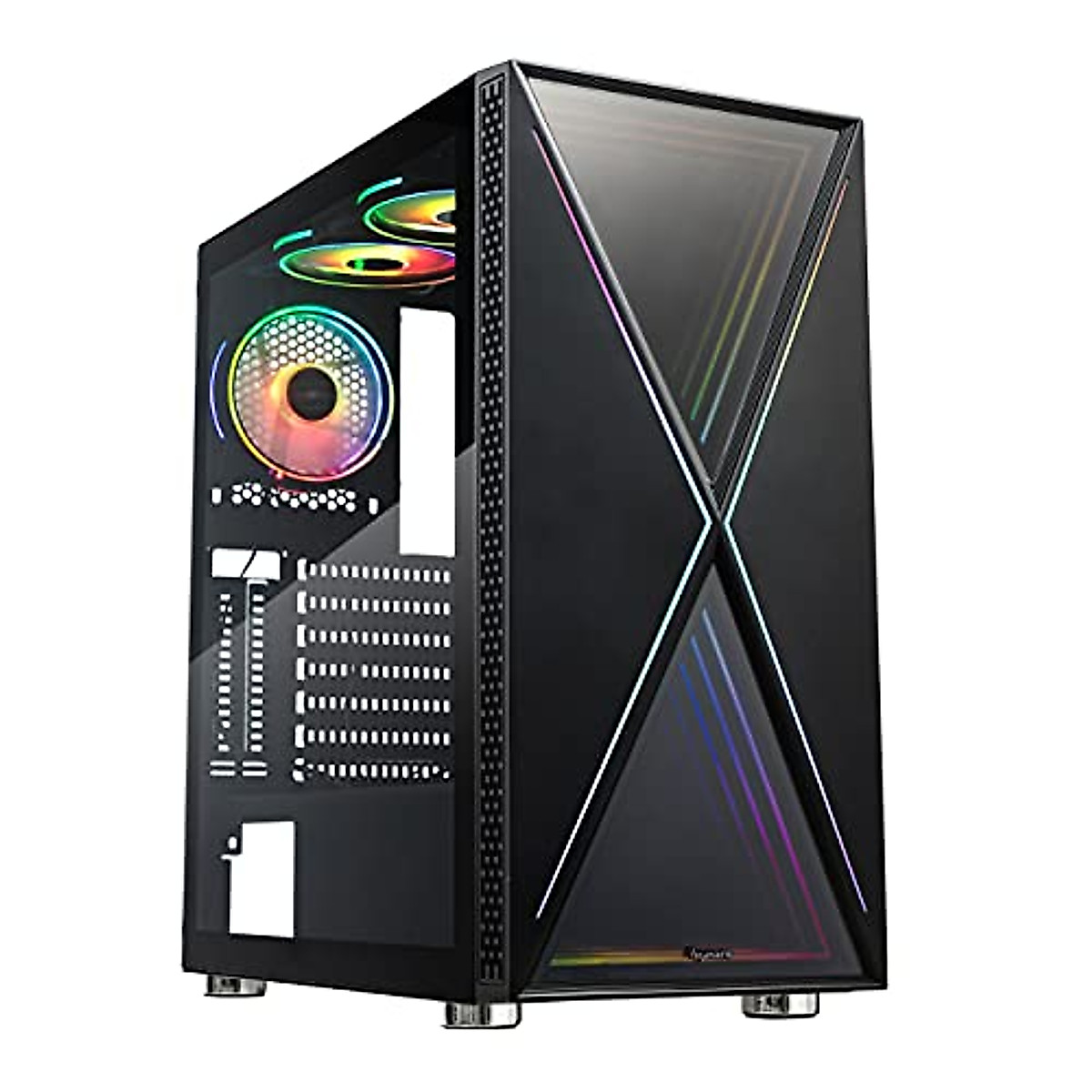 Bgears b-BlackWidow-RGB Black Gaming PC ATX case, Special Ripple effect Front Panel, Tempered Glass side. 2 x USB3.0, 3 x PWM 120mm ARGB Fans, Fan Controller with Remote, Support up to EATX board