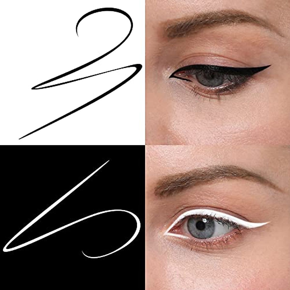 DUNUF MAKEUP 2 in1 Waterproof Liquid Eyeliner, Pitch Black, White,white liquid liner，0.02 Fl Oz (Pack of 1)