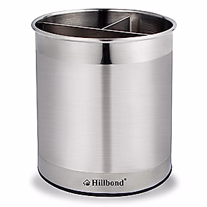 Hillbond Stainless Steel Utensil Holder with Removable Divider for Easy Clean, 360° Rotating Kitchen Utensil Crocks with Weighted Base for No Tipping Over, Utensil Caddy Organizer (EXTRA LARGE)
