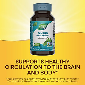 Nature's Way Ginkgo Premium Extract, Supports Memory & Concentration*, 120 mg Ginkgo Biloba Extract per 2-Capsule Serving, with Gotu Kola, Vegan, No Gluten, 60 Capsules (Packaging May Vary)