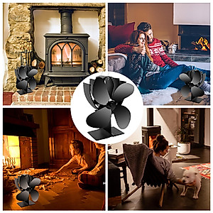 drtulz Wood Stove Fan Black Fireplace 4 Blade Heat Powered Stove Fan for Wood Log Wood Burner Fireplace Eco Friendly Fan for Home