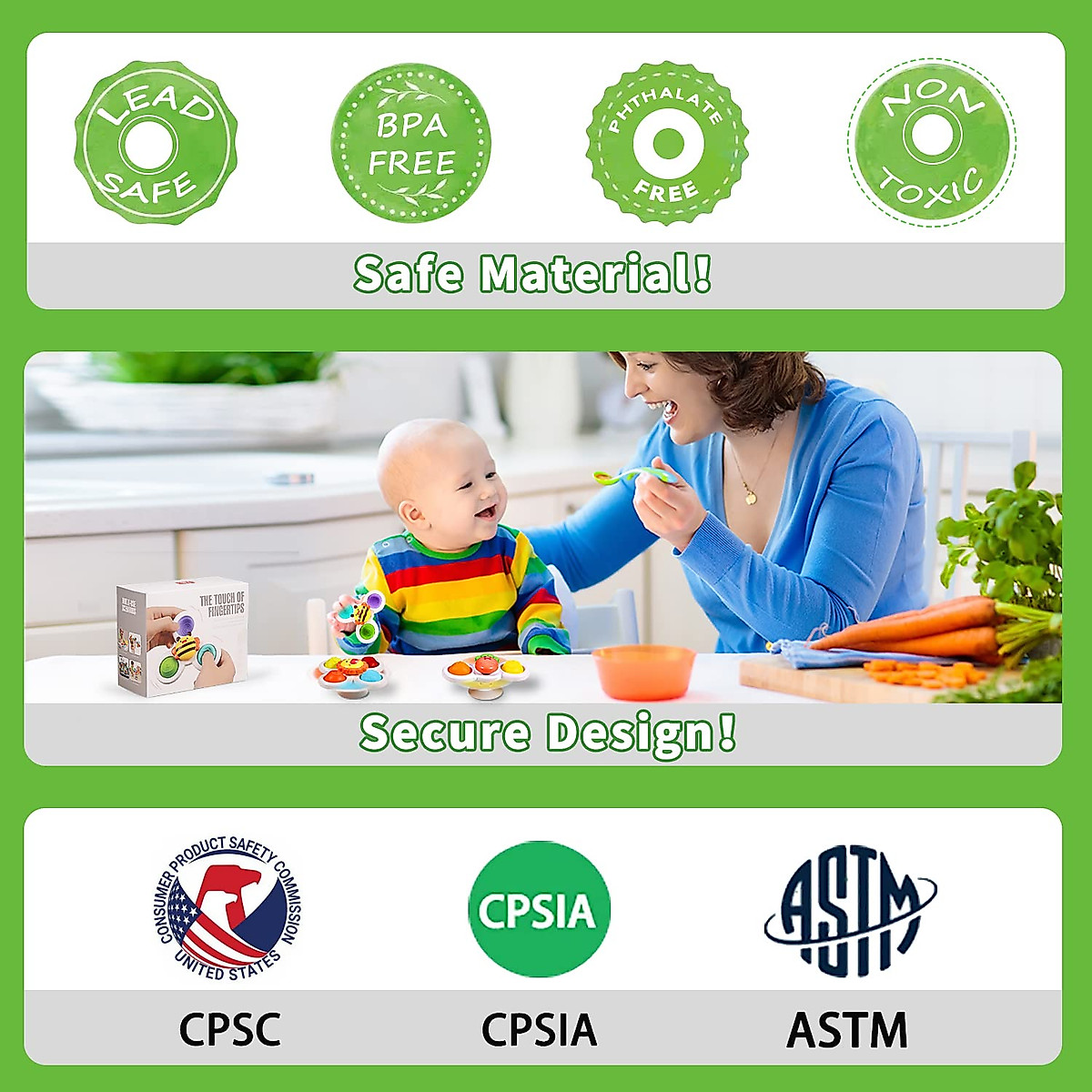 ALASOU 6 PCS Suction Cup Spinner Toys(3 Farm+3 POP) for Infant and Toddlers