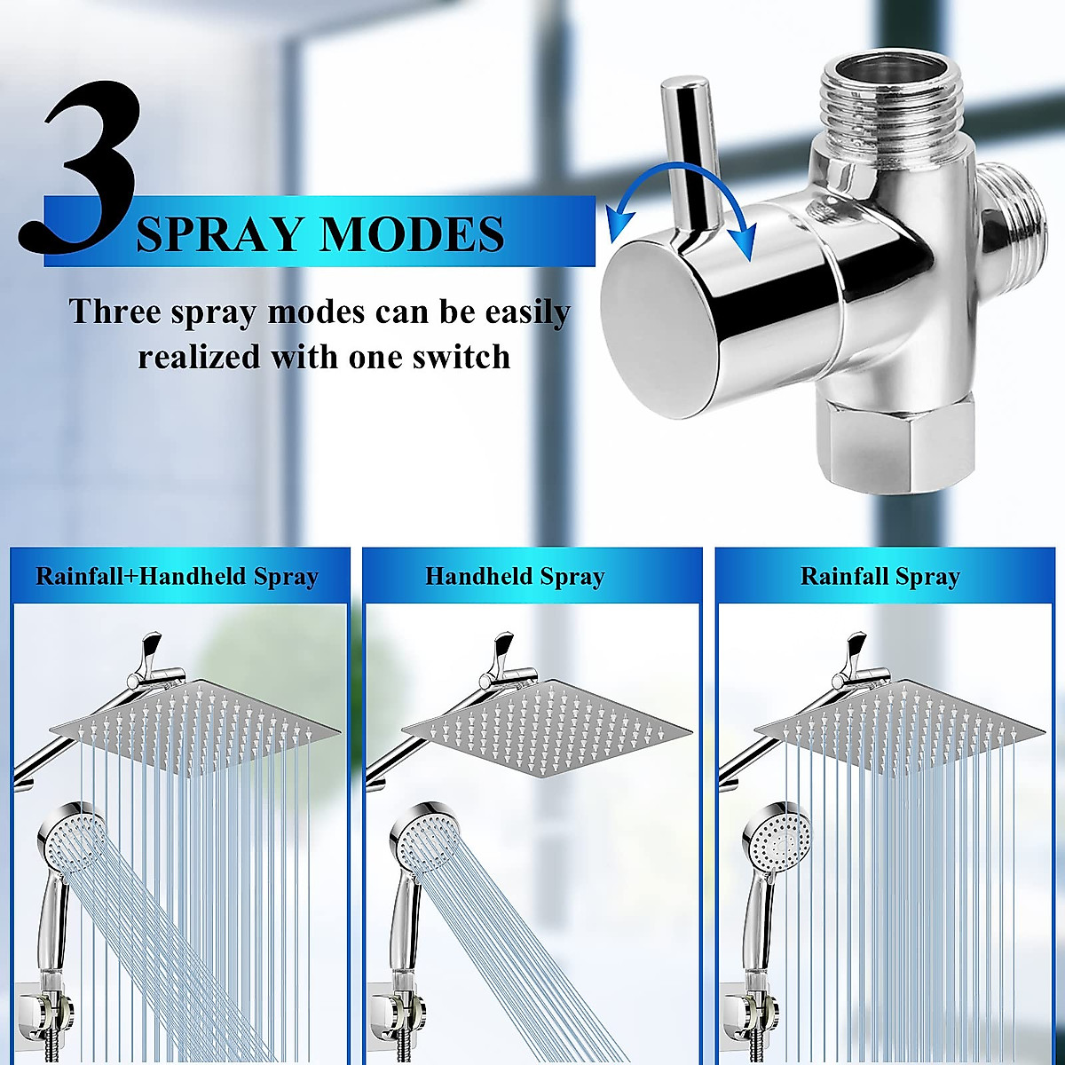 High Pressure Rainfall Shower Head, Rain Head with Height/Angle Adjustable Extension Arm and Handheld Combo, Koeka Flow Stainless Steel Powerful Spray Long Hose