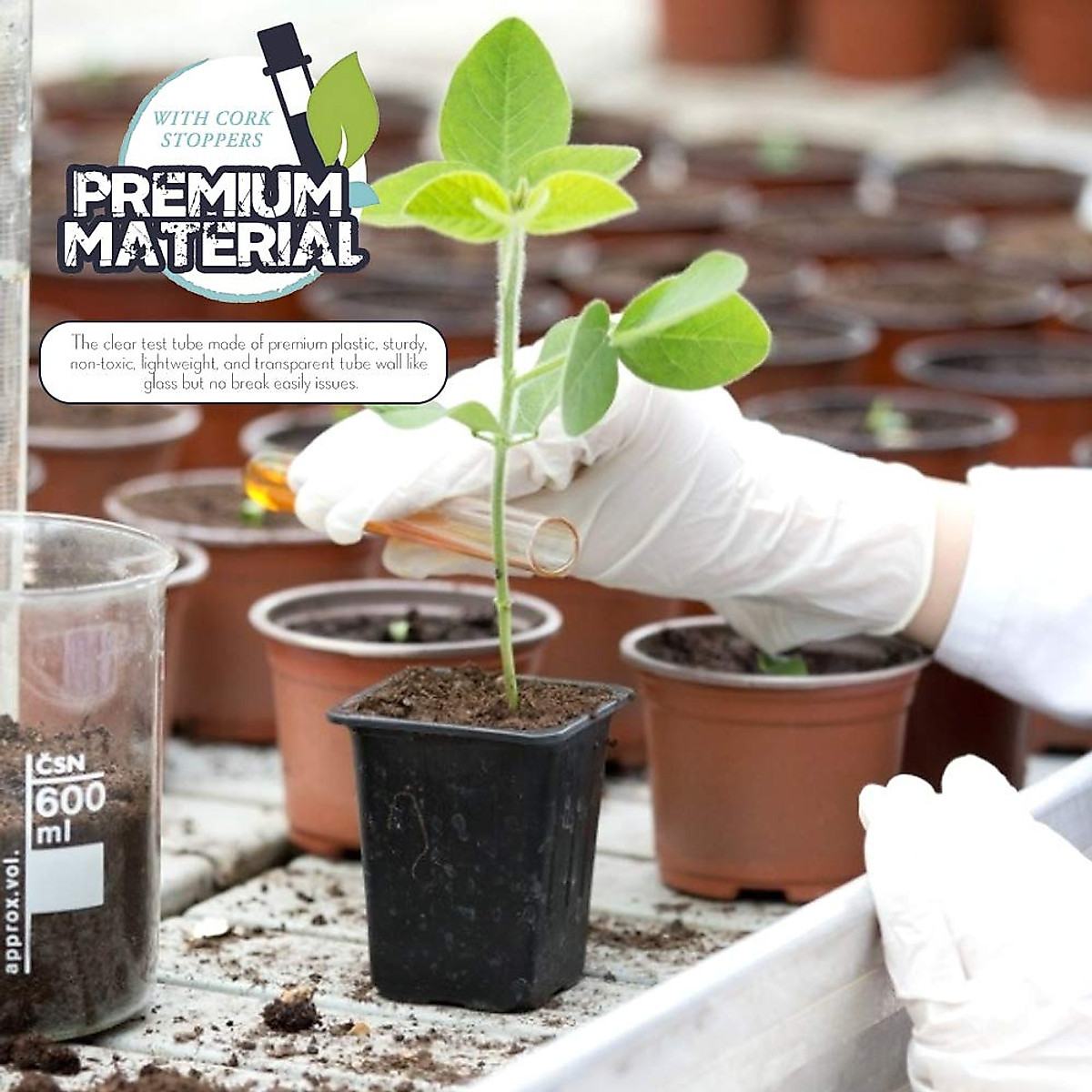 HNYYZL 25Pcs Clear Plastic Test Tubes with Cork Stoppers, 15x100mm 10ml, Good Seal for Jewelry Seed Beads Powder Spice Liquid Storage, Lab Use or Decoration