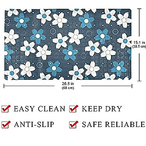 Bath Tub Shower Mat - Anti-Slip PVC Material 15.1x26.8 in, Gentle Cushioning Quick Drying Suction Cups Reliable Solution - Abstract Floral Illustration Non-Slip Floor Mat