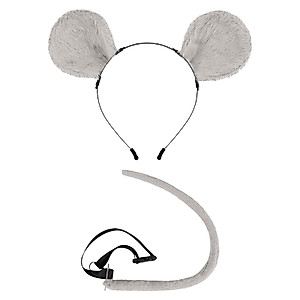 Deevoka Mice Ears Headband and Tail Plush Costume Accessory Set, Gray