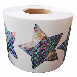 Glitter Foil Metallic Star Stickers Labels,Christmas Metallic Silver Star Stickers Self-Adhesive Scrapbooking Party Favors Teacher Supplies,DIY Decoration for Party, Kids, Office (500pcs/roll)