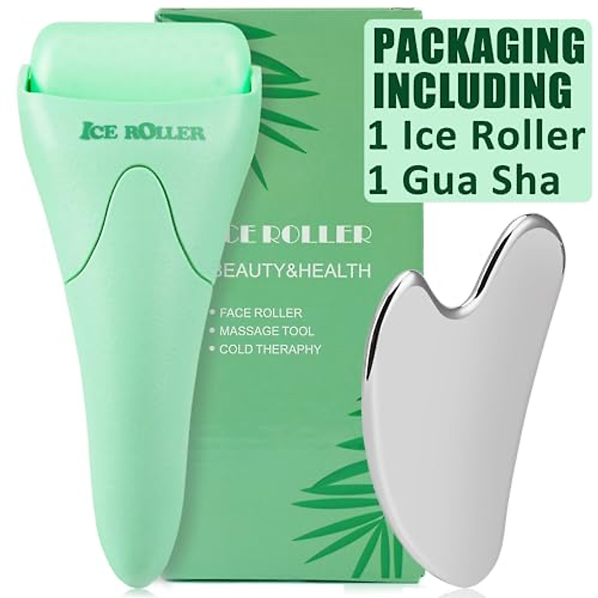 Wonderwin Ice Roller & Stainless Steel Gua Sha Facial Tools, Skin Care Gift Sets for Face & Eyes, Puffiness, Migraine, Pain Relief and Minor Injury, Self Care Gift for Women