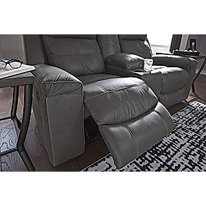Signature Design by Ashley Jesolo Modern Faux Suede Double Reclining Loveseat with Center Console, Dark Gray