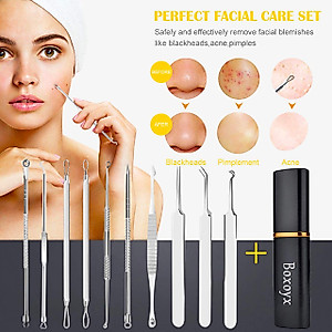 Blackhead Remover Tool, Boxoyx 10 Pcs Professional Pimple Comedone Extractor Popper Tool Acne Removal Kit - Treatment for Pimples, Blackheads, Zit Removing, Forehead,Facial and Nose(Silver)