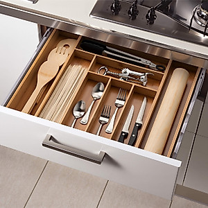 Silverware Tray for drawer -Bamboo Kitchen Drawer Organizer Expandable Bamboo Utensil Holder drawer - Adjustable Cutlery tray - Drawer dividers