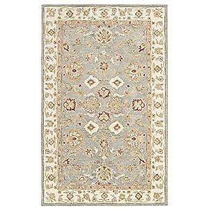 SAFAVIEH Antiquity Collection 4' x 6' Grey Blue / Beige AT822A Handmade Traditional Oriental Premium Wool Area Rug