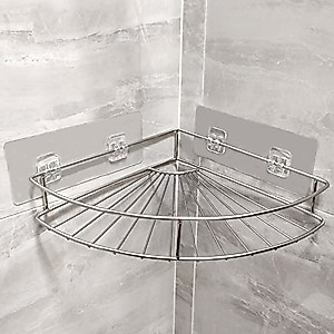 Dehyber 2-Pack Adhesive Corner Shower Caddy with 2 Hooks,No Drilling Rustproof Stainless Steel Wall Mounted Shelf for Bathroom Kitchen Storage Organizer,Chrome