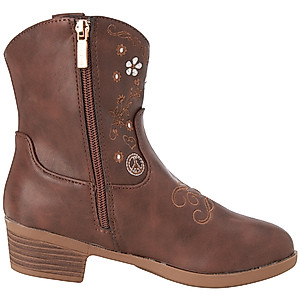 bebe Girls' Cowgirl Boots - Embroidered Western Roper Boots - Cowboy Boots for Girls (Toddler/Girl), Size 2 Little Kid, Brown