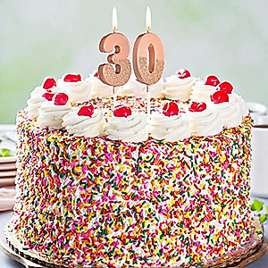 BBTO 30th Birthday Candles Glitter Cake Numeral Candles 30th Birthday Cake Topper Decoration for Birthday Wedding Anniversary Celebration Favor, Rose Gold