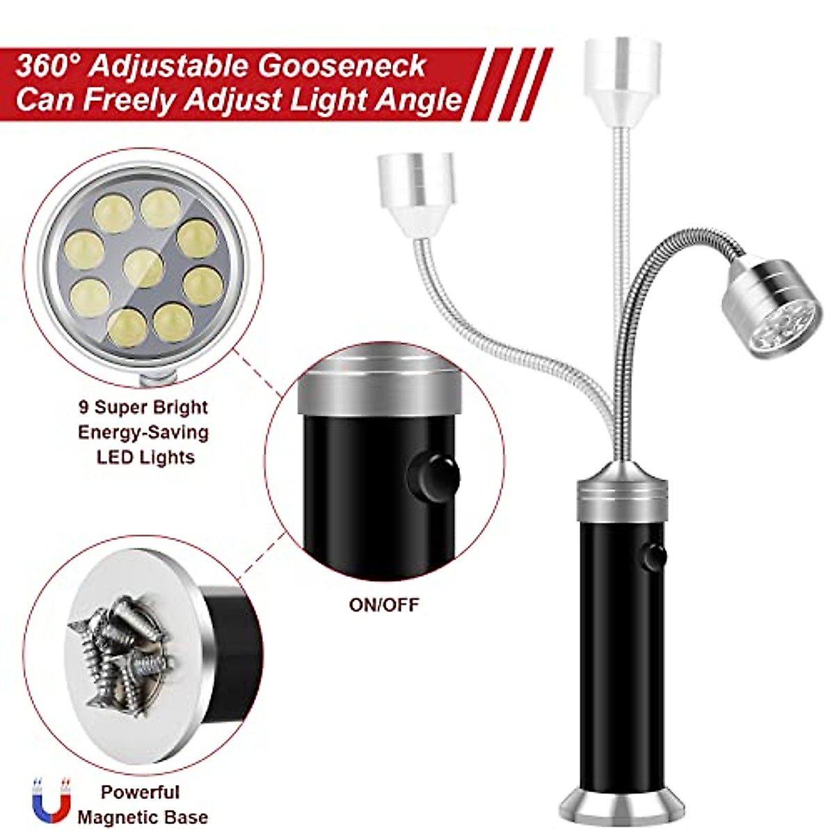 Grill Light, Grill Accessories for Outdoor Grill, Barbecue Magnetic LED BBQ Lights with 360° Flexible Gooseneck Weather Resistant - Stocking Stuffers for Men Dad, Smoker Grilling Gifts for Men -2 Pack