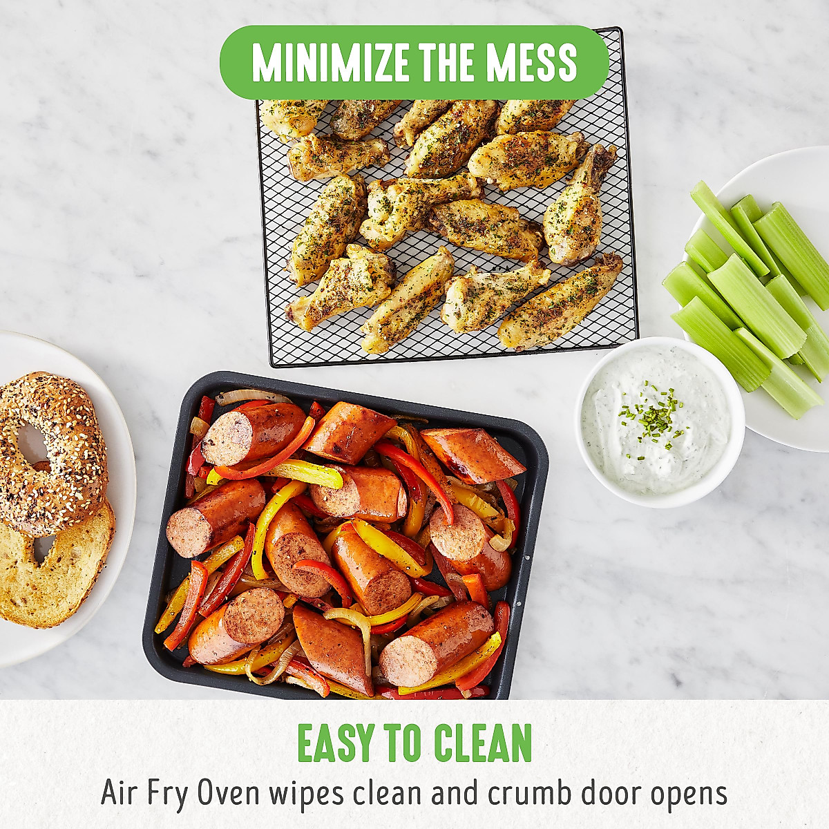 GreenLife Countertop Stainless Steel Toaster Oven Air Fryer, PFAS-Free, Ceramic Nonstick Tray Rack and Airfry Basket, Dual Heating, 4 Slice Capacity, Adjustable Temperature and Time Control, Pink