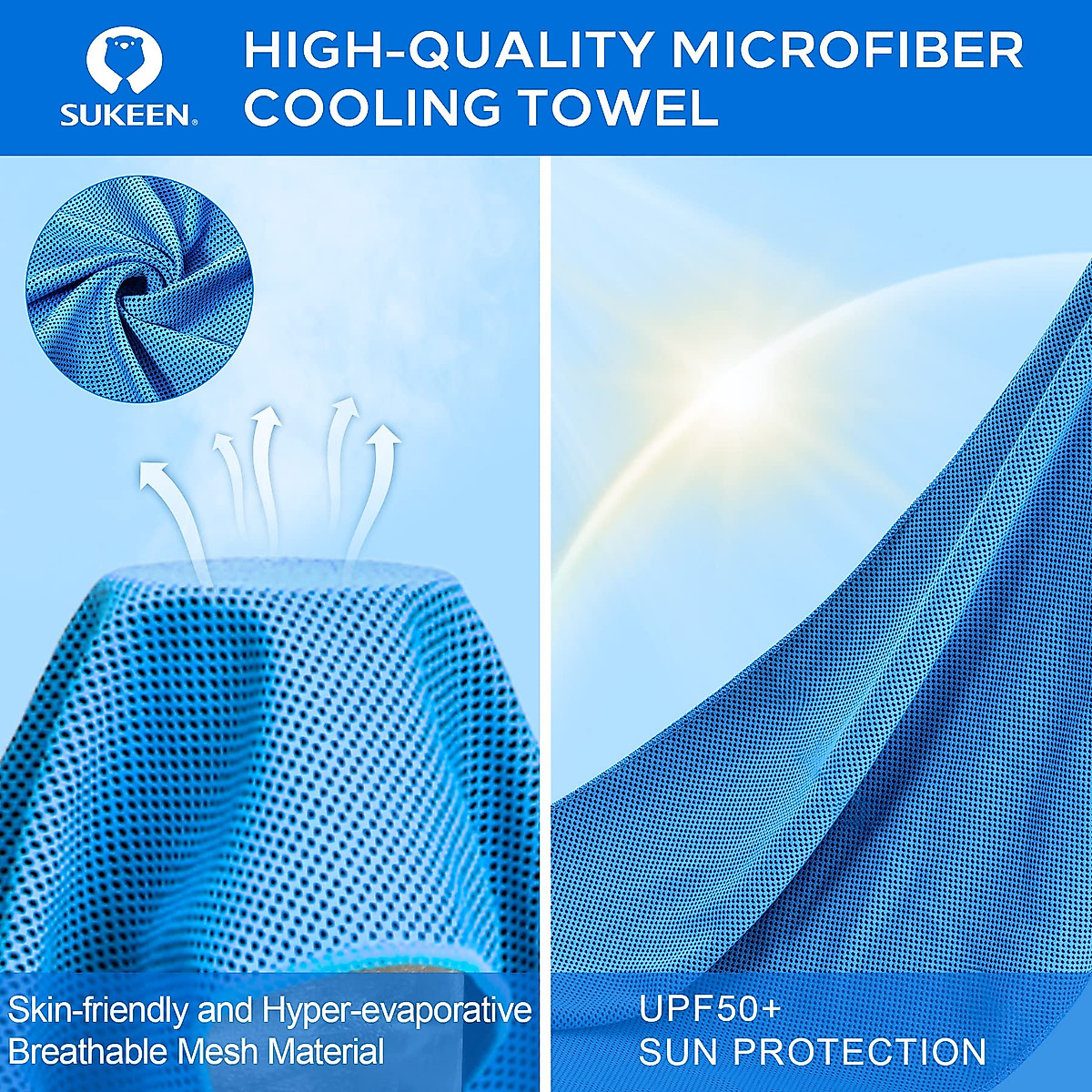 Sukeen Cooling Towel,Instant Evaporative Cooling for Sports,Yoga,Golf,Gym,Neck,Workout and More(40”x 12”)