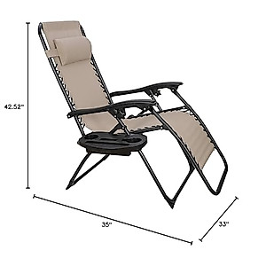 ZENY Zero Gravity Lounge Chairs Set of 2 Adjustable Folding Recliners with Cup Holders and Headrest for Patio, Pool Deck Beach Yard