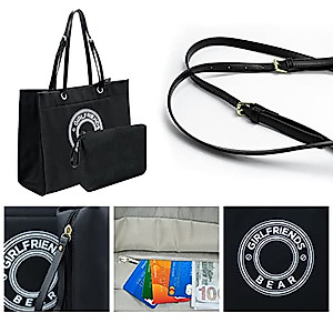 Whale Power Canvas Tote Bag with Zipper Pocket and Purse Large Capacity Shoulder Handbags for Women 2pcs Sets