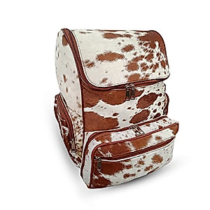 Cowhide Backpack Hair On | Fur Leather Diaper Backpack Rucksack / Knapsack Travel Shoulder Bag / Cow Skin Baby Bags (Salt Pepper Brown and White)