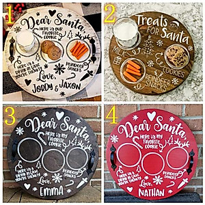 Personalized Wooden Christmas Cookies and Milk for Santa Tray, Custom Wooden Christmas Santa Treat Plate Board with Handle, Christmas Eve Serving Tray Home Party Decoration