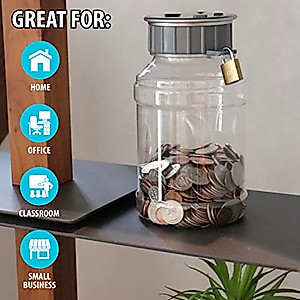 Locking Digital Coin Bank Savings Jar - Pennies Nickles Dimes Quarter Half Dollar Change Counter | Clear Jar with LCD Display
