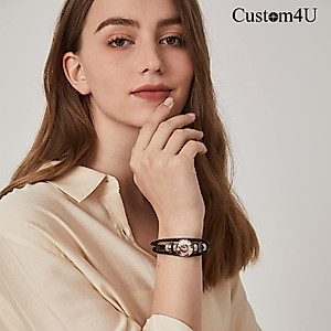Custom4U Personalized Photo Bracelets PU Braided Leather Charm Photo Bracelets Women Men Christmas Gifts