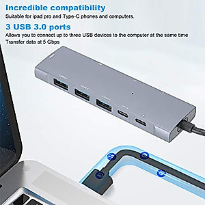 Tgoon 9 in 1 Adapter, Aluminum Alloy, ABS 4k 30hz 5-20V 3A (Maximum 60W) Hub Adapter