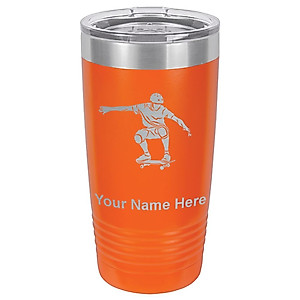 LaserGram 20oz Vacuum Insulated Tumbler Mug, Skateboarding, Personalized Engraving Included (Orange)