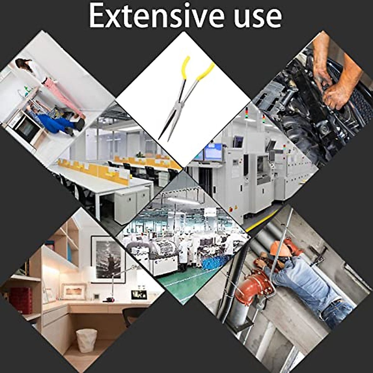 BQKKWIN 1 Piece 11 Inch Long Reach Pliers Set - Long Needle Nose Pliers Sets - Straight, Designed for Mechanics, Technicians, and Contractors| Milled-Jaws | Steel