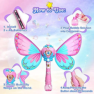 Sitodier Bubble Machine for Kids | Butterfly Bubbles Wand Blower for Toddlers 1000+ Bubbles per Minute | Outdoor Indoor Bubbles Blowing Toys Birthday Gift for Girls Bubble Solution Included