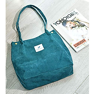 MODANA Corduroy Women Totes Grocery Bag with Inner Pockets, Lightweight Reusable Washable and Ecofriendly, Perfect Handbags for Shopping Travel School and So on(Blue-2)