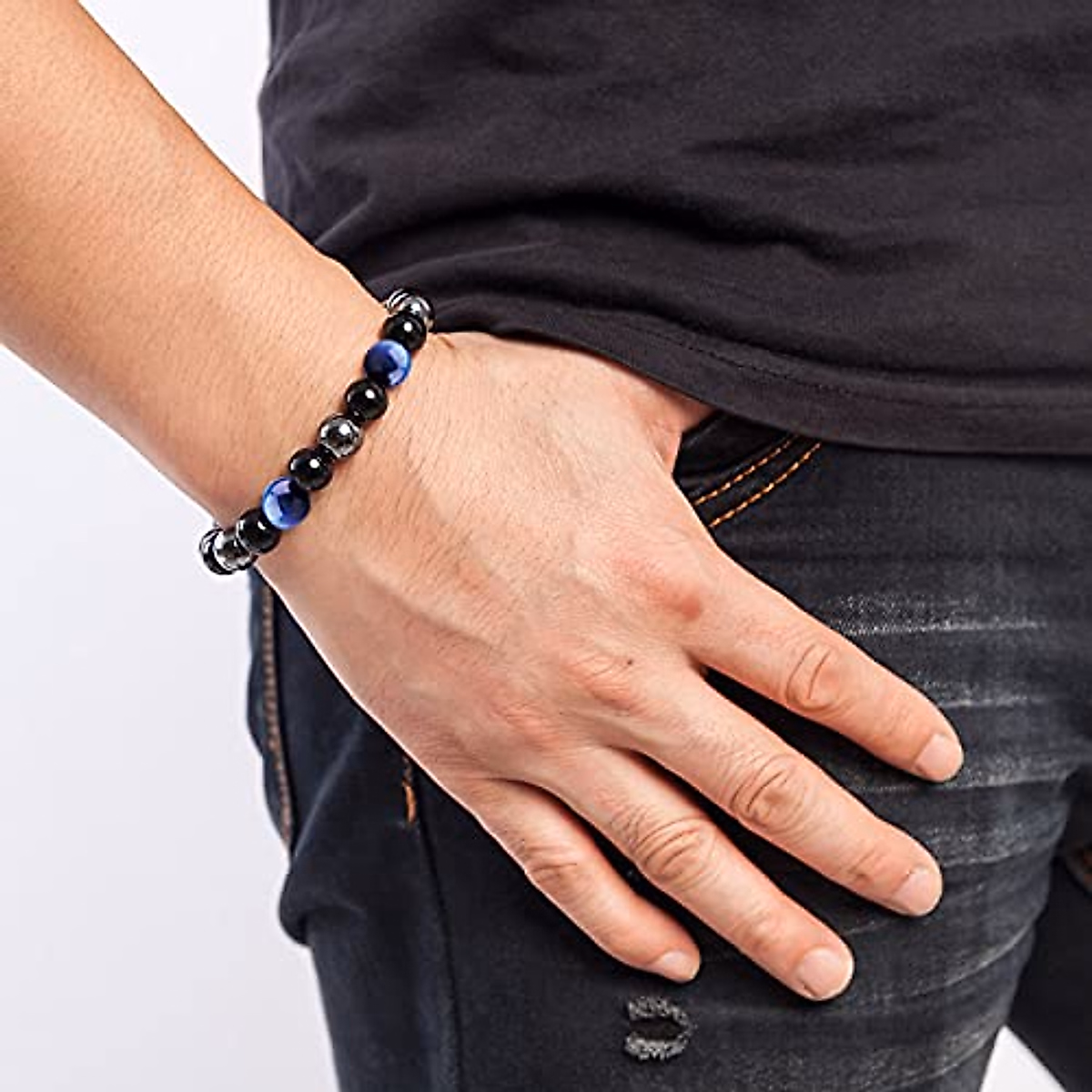 KIOMOY Triple Protection Bracelet For Protection Bring Luck And Prosperity Hematite Black Obsidian Tiger Eye Stone Bracelets (Stone-CS-CTB)