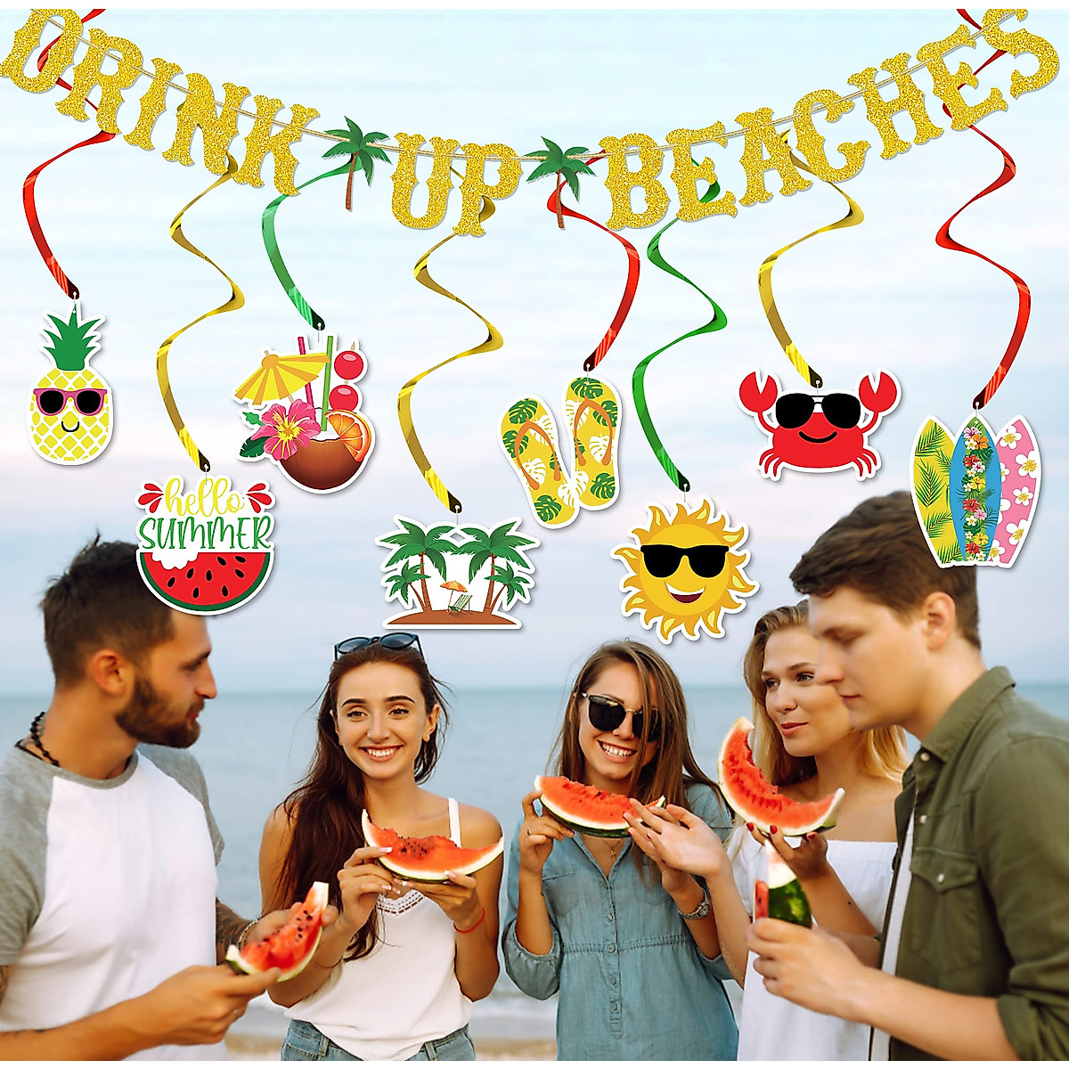 Summer Beaches Party Decorations Supplies - NO DIY- Summer Beaches Banner Decoration Hanging Swirls - Hawaii Summer Beach Themed Birthday Baby Shower Party Hanging Decorations