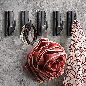 ALOCEO Wall Sticky Hooks for Hanging Shower Hooks for Bathroom Kitchen Office Closet, 5 Pack 6 Adhesive Strips, Black