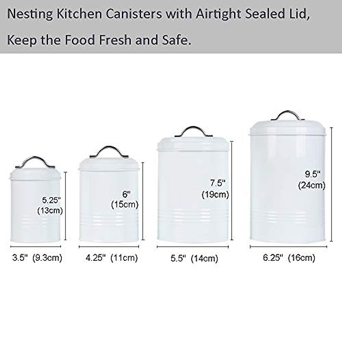 Nesting Canisters Sets for the Kitchen, Set of 4 Airtight White Farmhouse Canister Jars with Removable Chalkboard Labels and Marker, for Flour Sugar Coffee Tea Storage