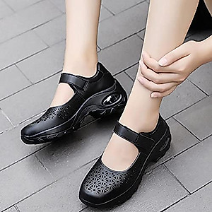 Odema Women's Mary Janes Shoes Breathable Working Nurse Shoes Wedge Walking Shoes Black