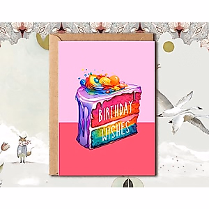NTVShop Colors Birthday Cake Card - Pretty Greeting Card - Birthday Wishes - Delightful Wishes - Cards Best For Mom Dad Friends
