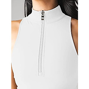 LASLULU Womens Crop Tops Half Zip Up Sleeveless Yoga Tops Compression Summer Athletic Shirts Sports Bra Seamless Workout Gym Pullover Going Out Tops(White Large)