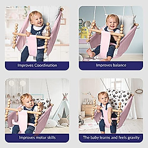 Outdoor and Indoor Baby Hammock Swing Seat by Frobel - Canvas Boho Hanging Baby Swing for Baby to Toddler 1 Year to 4 Years Old, Hanging Kit and Anchor Included, Safe and Secure, Pink