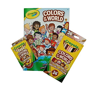 Crayola - Colors of the World Bundle - 24 Crayons + 24 Pencil Crayons + 48 pg Coloring Book - Great for kids of all ages.