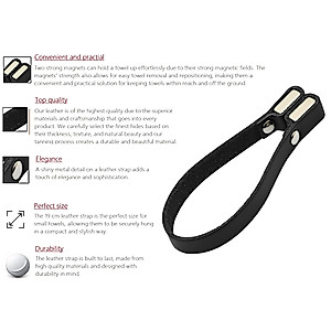 Towel Clip Leather with Magnets 2-Pack Black | Simple and Covenient Kitchen or Bathroom Accessory for Design Lover | for Small Towels