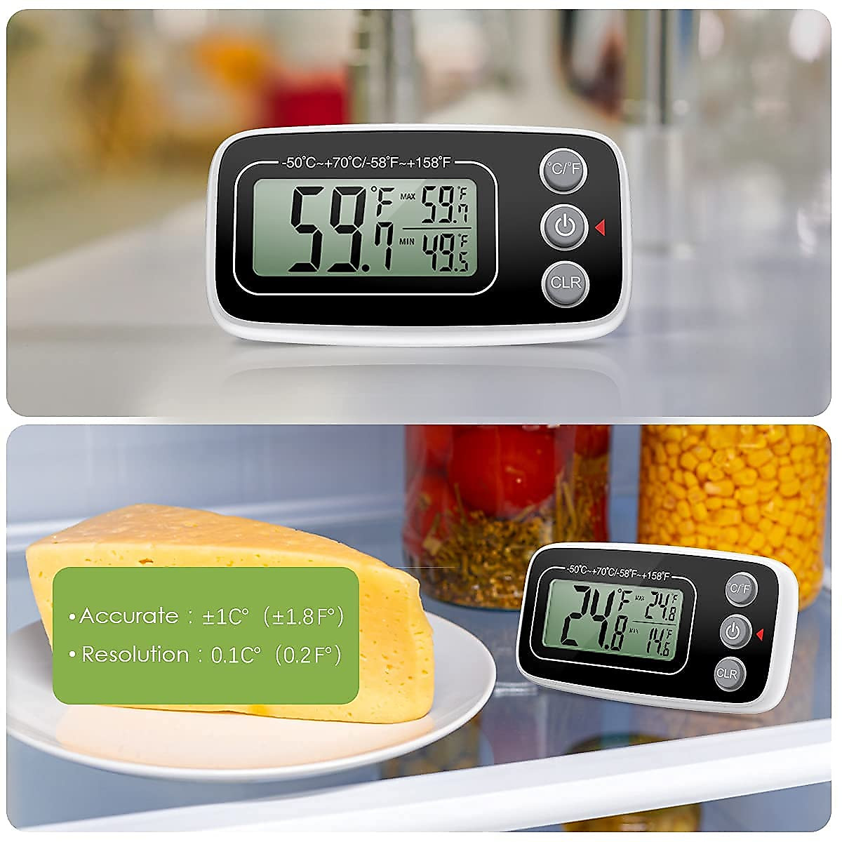 KeeKit Refrigerator Thermometer, 4 Pack Digital Freezer Thermometer, Upgraded Fridge Thermometer with Large LCD Display, Max/Min Record Function for Kitchen, Home, Restaurants - Black