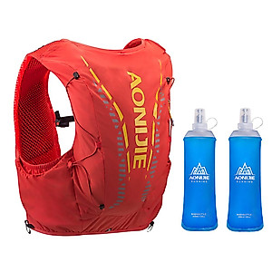 AONIJIE 5L/12L Men Women Running Vest Pack Hydration Backpack Outdoor Sports Bag for Marathon Cycling Hiking (12L# Orange+2 Pcs Soft Flasks (450ml), L/XL(40.16-45.27inch))