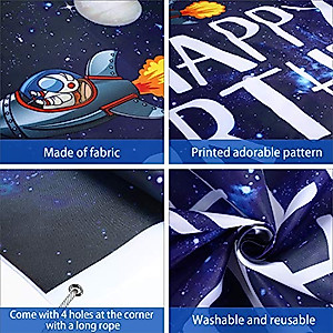 Outer Space Happy Birthday Photography Background Astronaut Rocket Backdrop Banner Astrology Astronomy Planet Galaxy Photo Background for Children's Birthday Galaxy Planet Party Photo Booth Backdrop