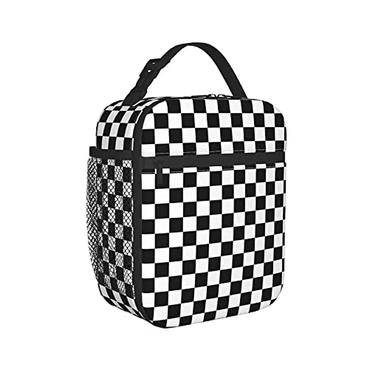Golosila Black White Racing and Checkered Pattern Totes Lunch Bag Portable Insulated Lunch Box Back to School Picnic Office Travel