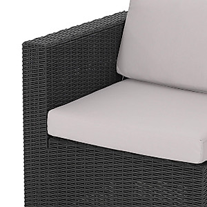 Great Deal Furniture Stephanie Outdoor Faux Wicker 3 Seater Sectional Set with Ottoman, Dark Gray and Gray