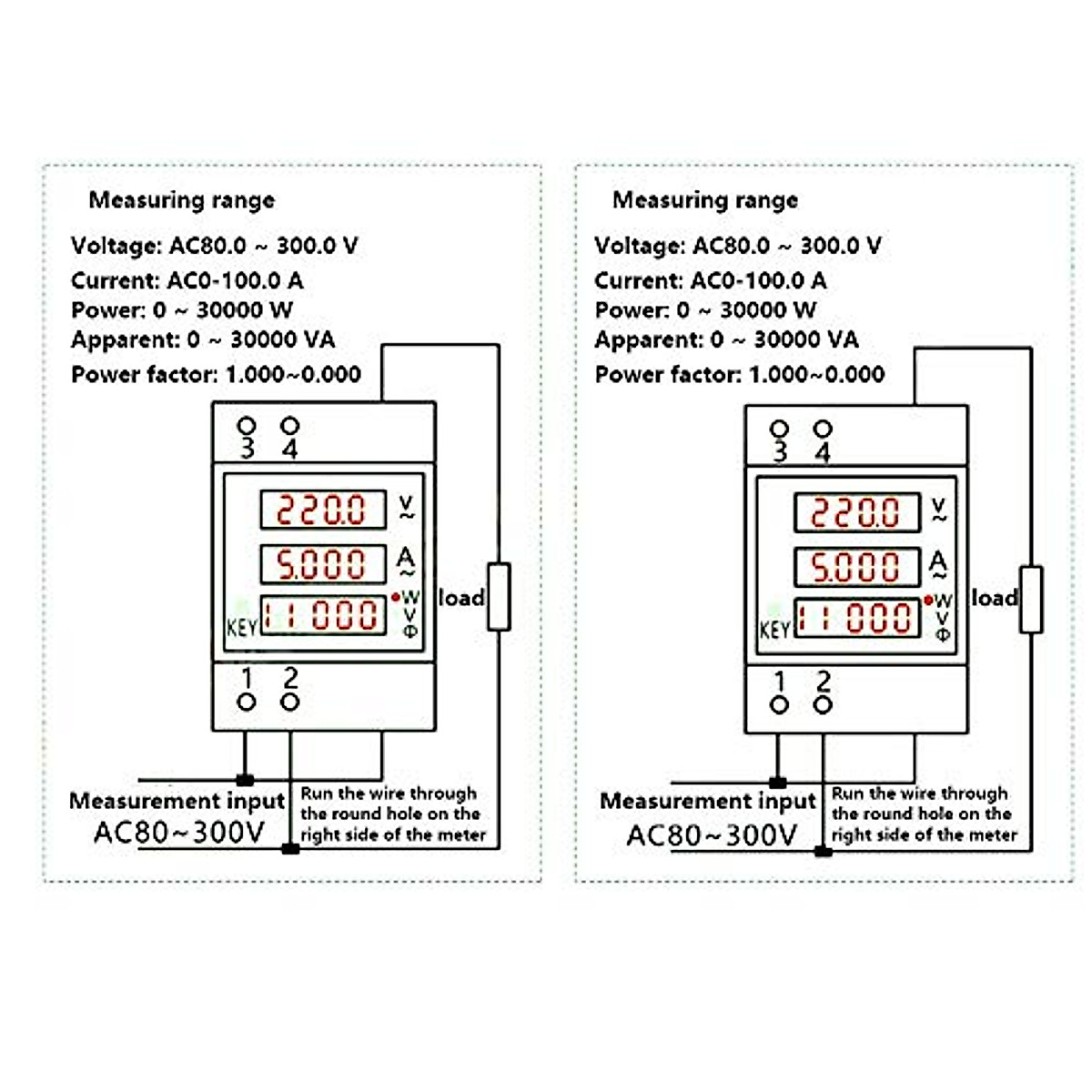 Digital Energy Meter, Multifunction Din Rail Power Meter AC100A KWH Meter with LED Display AC80-300V/AC200-450V(AC80-300/100A)