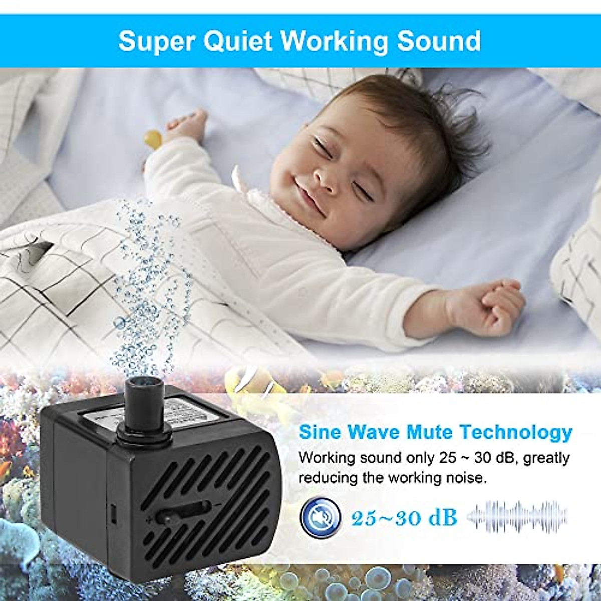 DaToo 50GPH 3W Small Submersible Water Pump Mini Fountain Pump Ultra Quiet For Aquarium Fish Tank Pond Statuary Hydroponics